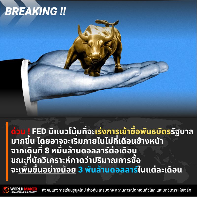 [World Maker] BREAKING !! : ด่วน ! FED มีแนวโน้มที่จะเร่งการเข้าซื้อพันธบัตรรัฐบาล มากขึ้น โดย ...