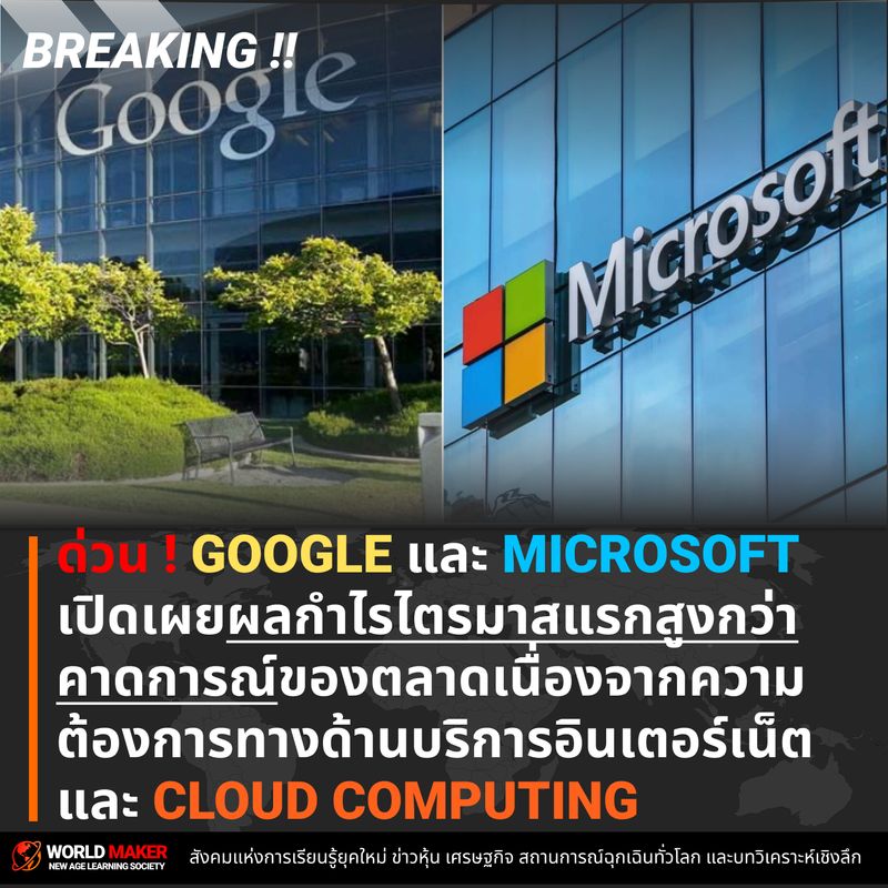 [World Maker] BREAKING !! : ด่วน ! Google และ Microsoft เปิดเผยผลกำไรไตรมาสแรกสูงกว่า คาดการณ์ ...
