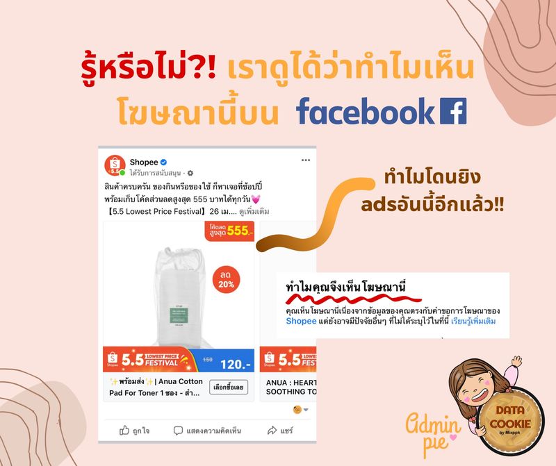 [Datacookie] รู้หรือไม่⁉️ เราดูได้ว่าทำไมถึงเห็น Ads บน Facebook แบบนี้ตลอด 😯 สวัสดีค่ะทุกคน🌈 ...