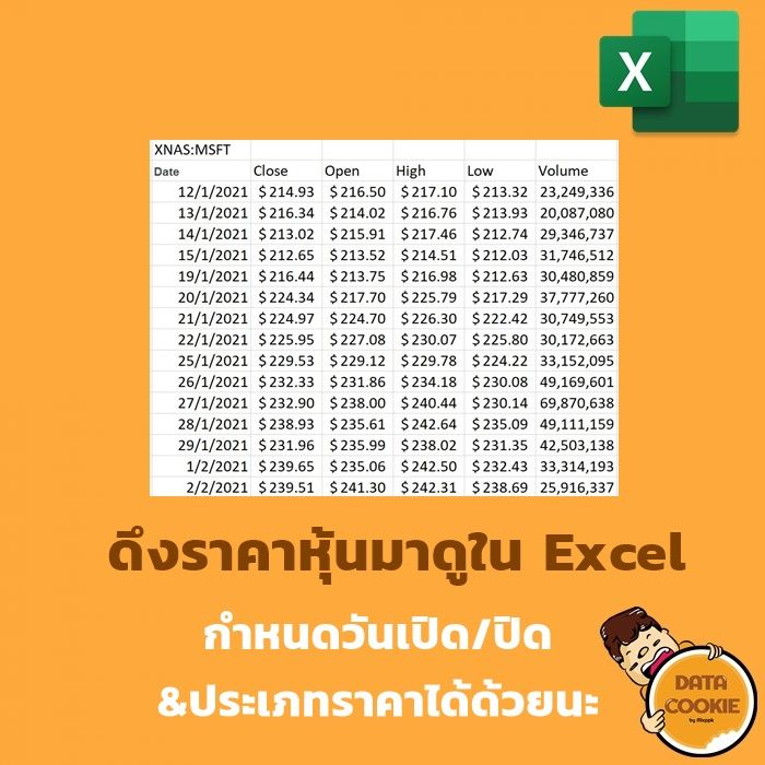 [Datacookie] #ดึงราคาหุ้นมาดูในExcelแถมกำหนดวันเปิดปิดหรือประเภทราคาได้ด้วยนะ 🏦 ช่วงนี้เห็นกระแส ...