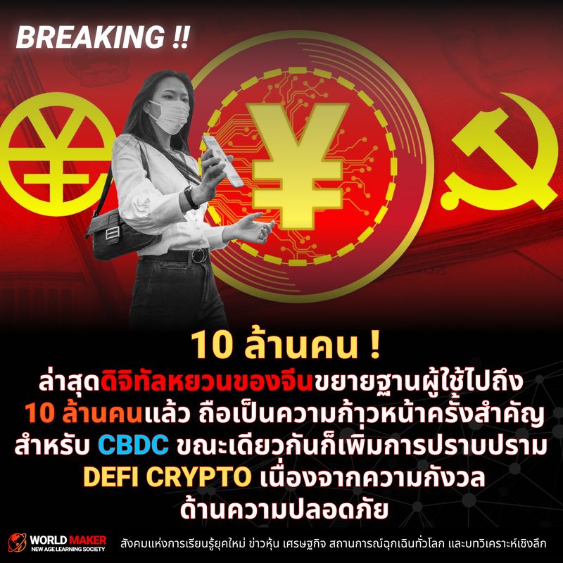 [World Maker] BREAKING !! : 10 ล้านคน ! ล่าสุดดิจิทัลหยวนของจีนขยายฐานผู้ใช้ไปถึง 10 ล้านคนแล้ว ...