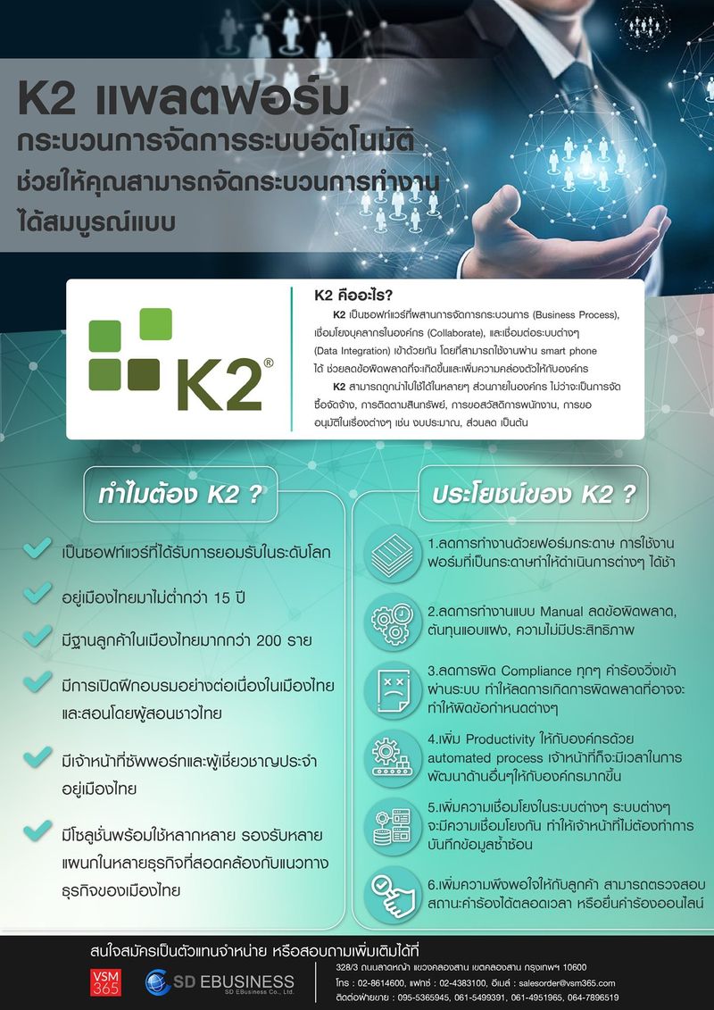 [VSM365 ซอฟต์แวร์เพื่อธุรกิจ] K2 คุณสมบัติการจัดการระบบอัตโนมัติและจัดกระบวนการทำงานแบบบูรณาการ ...