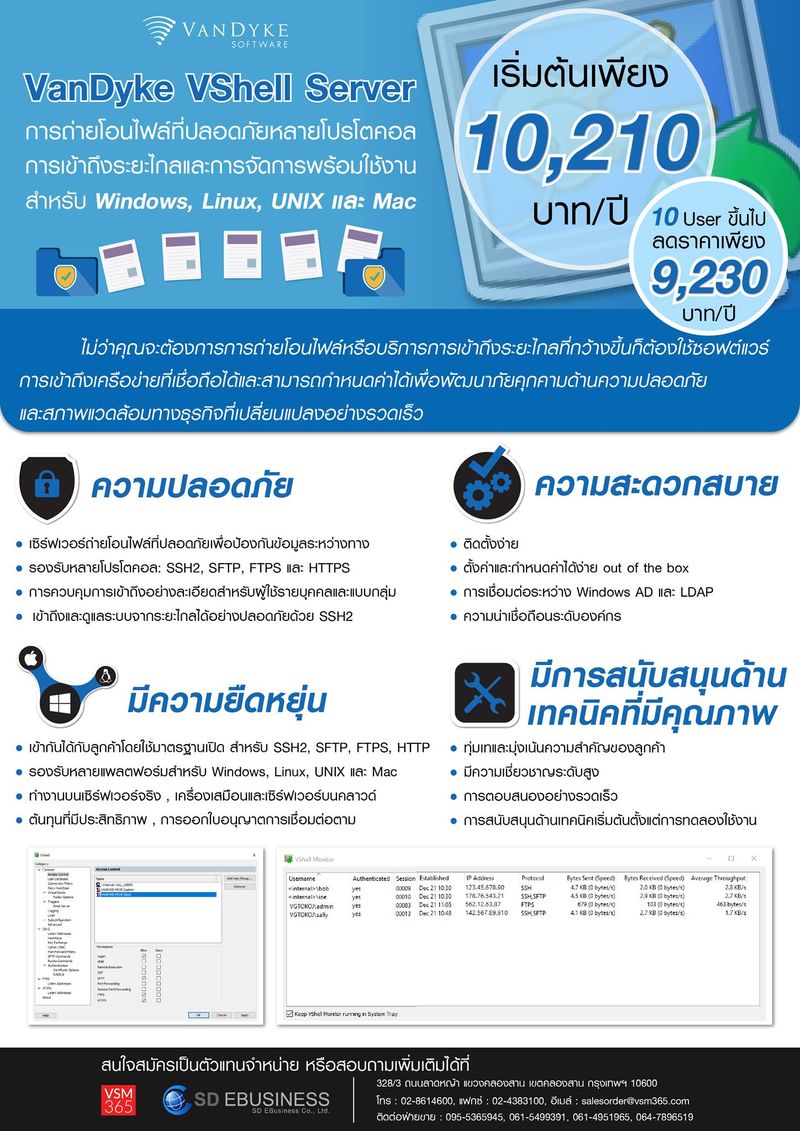[VSM365 ซอฟต์แวร์เพื่อธุรกิจ] VanDyke VShell Server การถ่ายโอนไฟล์ที่ปลอดภัยหลายโปรโตคอล การเข้า ...