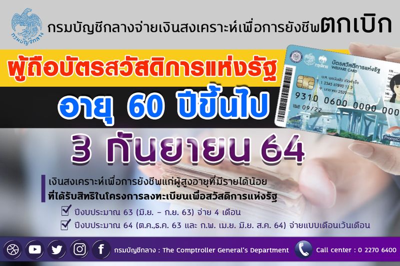 [FM91 Trafficpro] 3 ก.ย. 64 กรมบัญชีกลางจ่ายเงินสงเคราะห์เพื่อการยังชีพ ตกเบิก ผู้สูงอายุ 60 ปี ...