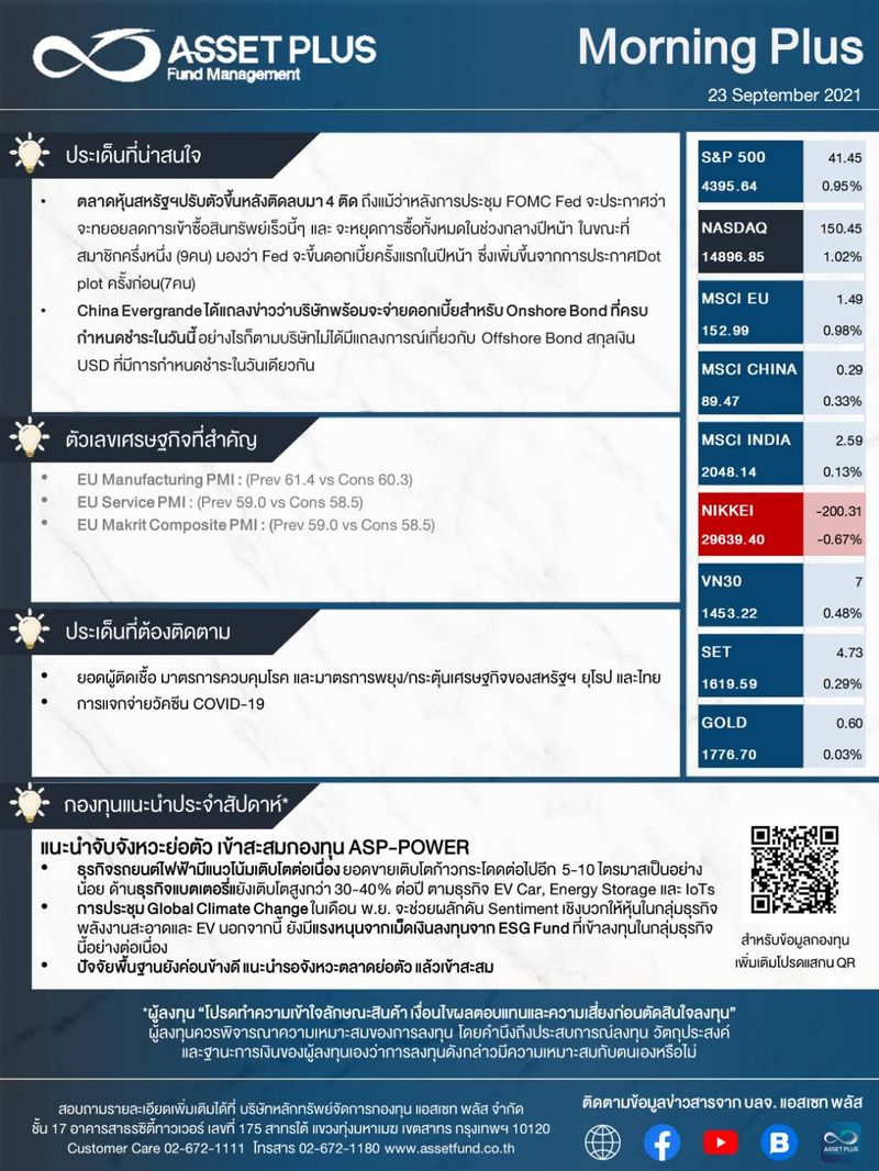 [Asset Plus Fund Management] Asset Plus : Morning Plus : 23 กันยายน ...