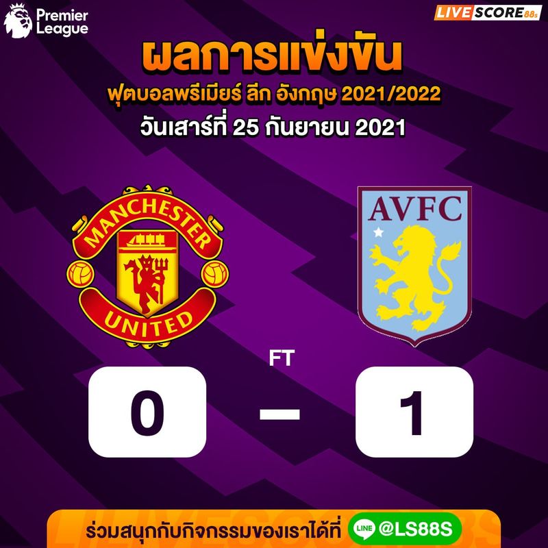 [LiveScore88s] FT : แมนเชสเตอร์ ยูไนเต็ด 0-1 แอสตัน วิลล่า 🏆 พรีเมียร์ลีก [88'] คอร์ทนีย์ เฮาส์ ...