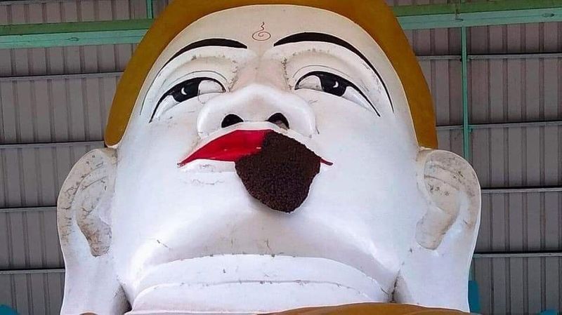 [Look Myanmar] ผึ้งไปทำรังที่ริมพระโอษฐ์พระพุทธรูป Kyauk Phyu Gyi ที่ ...