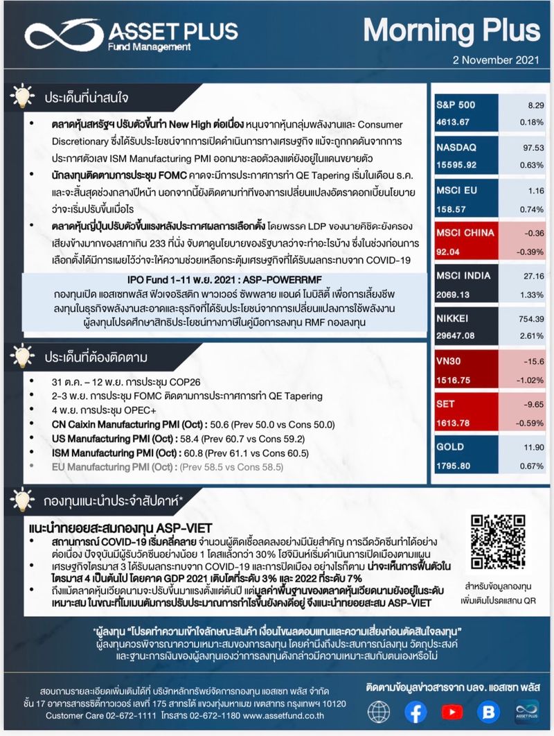 [Asset Plus Fund Management] Asset Plus : Morning Plus : 2 พฤศจิกายน ...