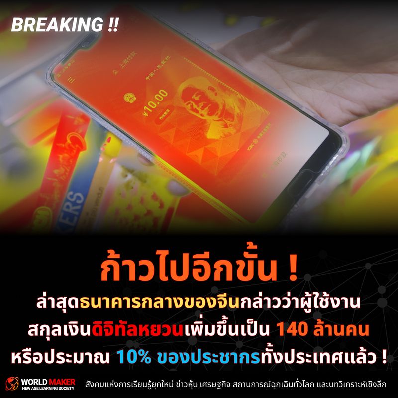 [World Maker] BREAKING !! : ก้าวไปอีกขั้น ! ล่าสุดธนาคารกลางของจีนกล่าวว่าผู้ใช้งานดิจิทัลหยวน ...