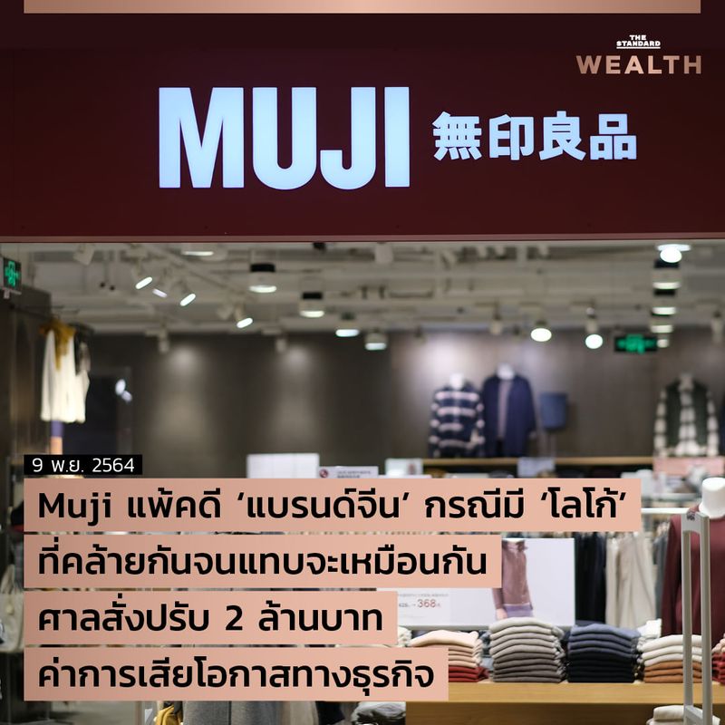[THE STANDARD WEALTH] Muji แพ้คดี ‘แบรนด์จีน’ กรณีมี ‘โลโก้’ ที่คล้ายกันจนแทบจะเหมือนกัน ศาลสั่ง ...