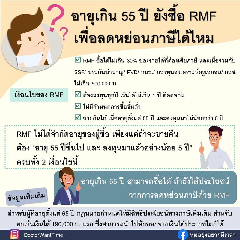 [DoctorWantTime] อายุเกิน 55 ปี ยังซื้อ RMF เพื่อลดหย่อนภาษีได้ไหม?? บางคนเห็นว่า เงื่อนไขการขาย ...
