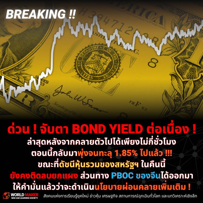 [World Maker] BREAKING !! : ด่วน ! จับตา Bond Yield ต่อเนื่อง ! เพราะล่าสุดหลังจากคลายตัวไปได้ ...