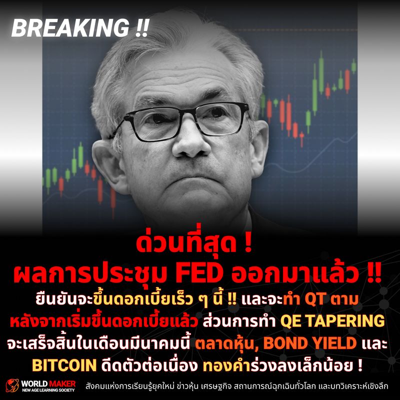 [World Maker] 🔥BREAKING !!🔥 : ด่วนที่สุด ! ผลการประชุม FED ออกมาแล้ว !! ยืนยันจะขึ้นดอกเบี้ยเร็ว ...