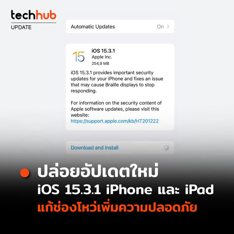 [Techhub] สองสัปดาห์หลังจากการเปิดตัว iOS 15.3 ตอนนี้ Apple ได้เปิดตัว iOS 15.3.1 และ iPadOS 15. ...