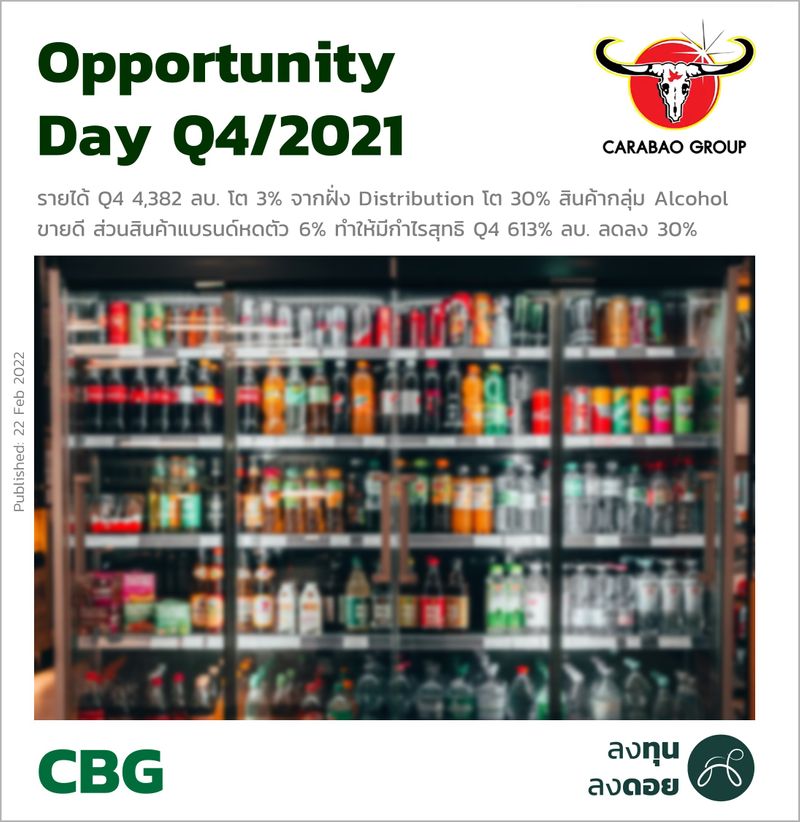 [ลงทุน ลงดอย] ⭐ สรุป Oppday CBG Q4/2021 ⭐ : รายได้ Q4 4,382 ลบ. โต 3% จากฝั่ง Distribution โต 30 ...
