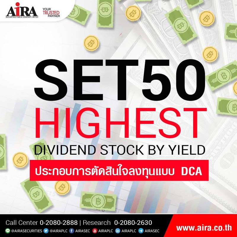 [AIRA SECURITIES] #SET50 Highest Dividend Stocks by Yield (ประกอบการตัดสินใจลงทุนแบบ DCA ...