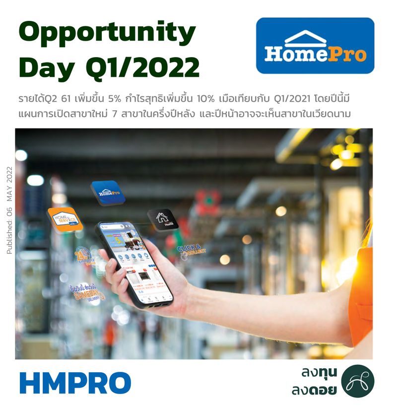 [ลงทุน ลงดอย] ⭐ Oppday HMPRO Q1/2022 ⭐ : รายได้Q1 เพิ่มขึ้น 5% กำไรสุทธิเพิ่มขึ้น 10% เมือเทียบ ...