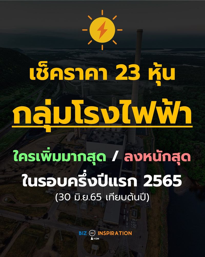 [iYom Biz + Inspiration] เช็คราคา 23 หุ้น กลุ่มโรงไฟฟ้า ใครเพิ่มมากสุด / ลงหนักสุด ในรอบครึ่งปี ...