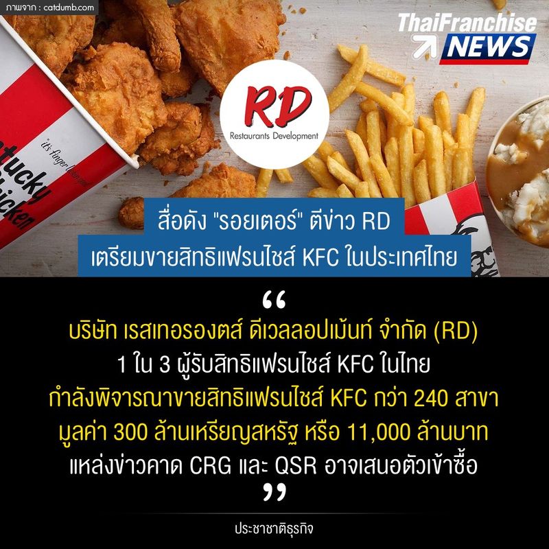 [ThaiFranchiseCenter] สื่อดัง "รอยเตอร์" ตีข่าว RD เตรียมขายสิทธิแฟรนไซส์ KFC ในประเทศไทย บริษัท ...