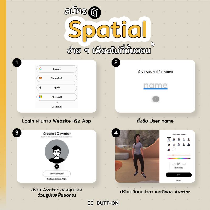 [Butt-On] สมัคร Spatial ง่ายๆ เพียงไม่กี่ขั้นตอน! 1. ลงทะเบียนผ่านทางเว็บไซต์ หรือแอพพลิเคชัน ...