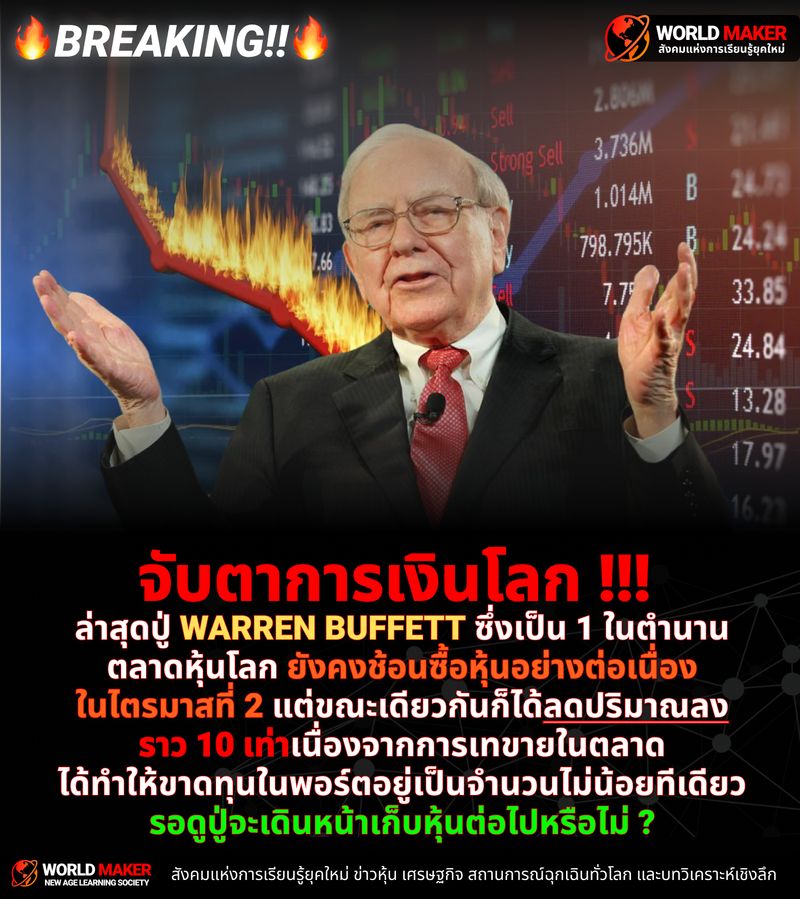 [World Maker] 🔥BREAKING !!🔥: จับตาการเงินโลก !!! ล่าสุดปู่ Warren Buffett ซึ่งเป็น 1 ในตำนานตลาด ...