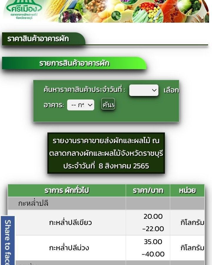 [Everythinghobby] 🥦ตลาดกลางศรีเมือง ราชบุรี ราคาผัก เมื่อ 8 ส.ค. 2565 กดชมราคา 👇🥬🧅🧄 https://www ...