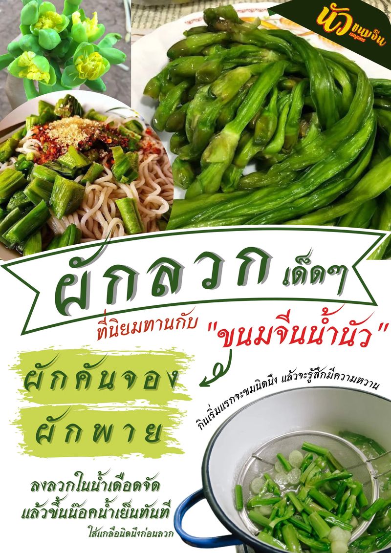 [สาวภูไท เล่าเรื่องขนมจีน] “ไอเทมลับ ผักลวก ทานกับ ขนมจีนน้ำนัว” " ผัก ...