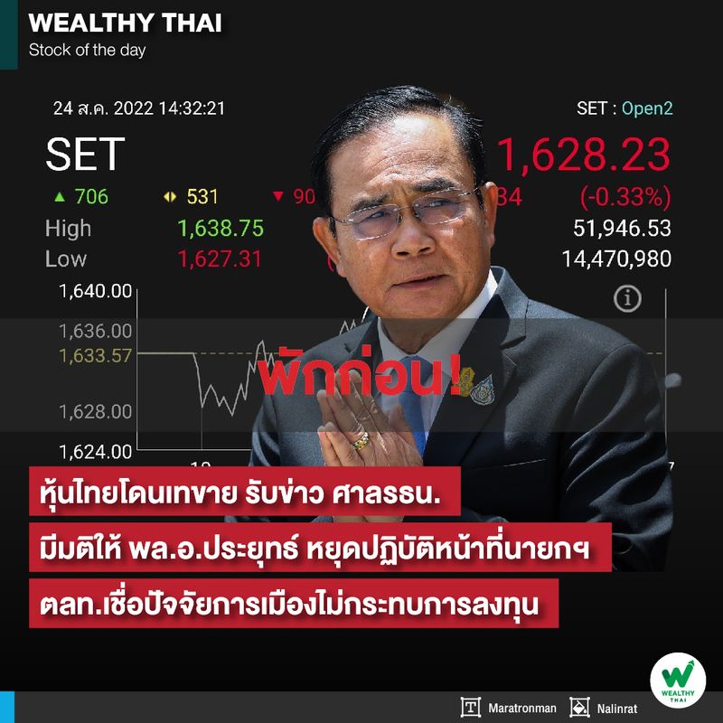 [Wealthy Thai] หุ้นไทยโดนเทขาย รับข่าว ศาลรธน. มีมติให้ พล.อ.ประยุทธ์ หยุดปฏิบัติหน้าที่นายกฯ ...