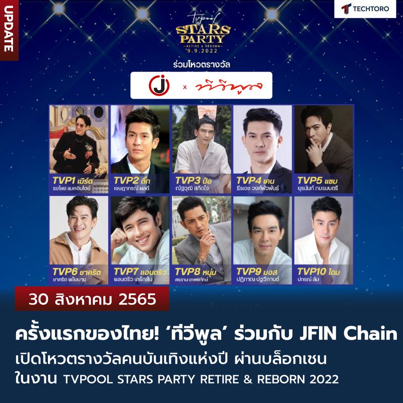 [TechToro] ครั้งแรกของไทย! ‘ทีวีพูล’ ร่วมกับ JFIN Chain เปิดโหวตรางวัลคนบันเทิงแห่งปีผ่านบล็อก ...