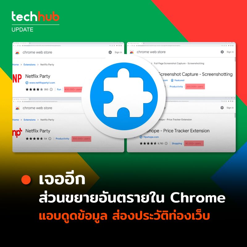 [Techhub] นักวิจัยด้านความปลอดภัยของ McAfee ได้ตรวจพบส่วนขยาย Google Chrome อันตรายจำนวน 5 ตัว ...