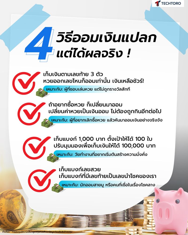 [TechToro] 4 วิธีออมเงินแปลก ๆ แต่ได้ผลจริง! 😍💰 เมื่อไม่นานมานี้ ทางภาควิชาการธนาคารและการเงิน ...