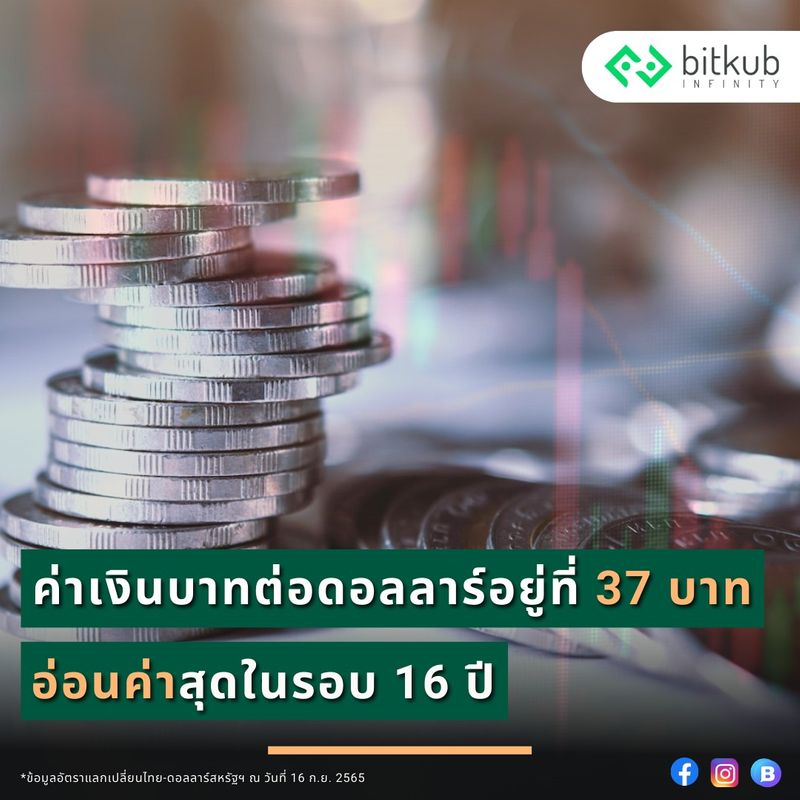 [Bitkub Infinity] ค่าเงินบาทต่อดอลลาร์อยู่ที่ 37 บาท อ่อนค่าสุดในรอบ 16 ปี *ข้อมูลอัตรา ...