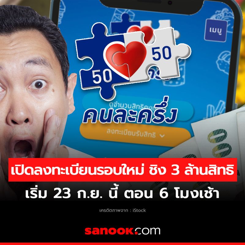 [sanook.com] เปิดลงทะเบียนคนละครึ่งเฟส 5 ชิง 3 ล้านสิทธิ เริ่ม 23 ก.ย.-1 ต.ค. นี้ ตอน 6 โมงเช้า ...