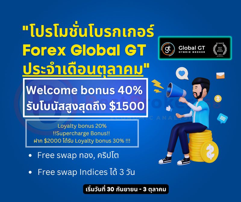 [Bestbroker168] โปรโมชั่น Global GT เริ่มวันที่ 30 กันยายน - 3 ตุลาคม 2022 Welcome bonus 40% รับ ...