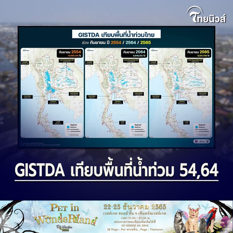 [Thainewsonline - ไทยนิวส์ออนไลน์] GISTDA เปิดข้อมูลสำคัญภาพถ่ายดาวเทียม เปรียบเทียบพื้นที่น้ำ ...