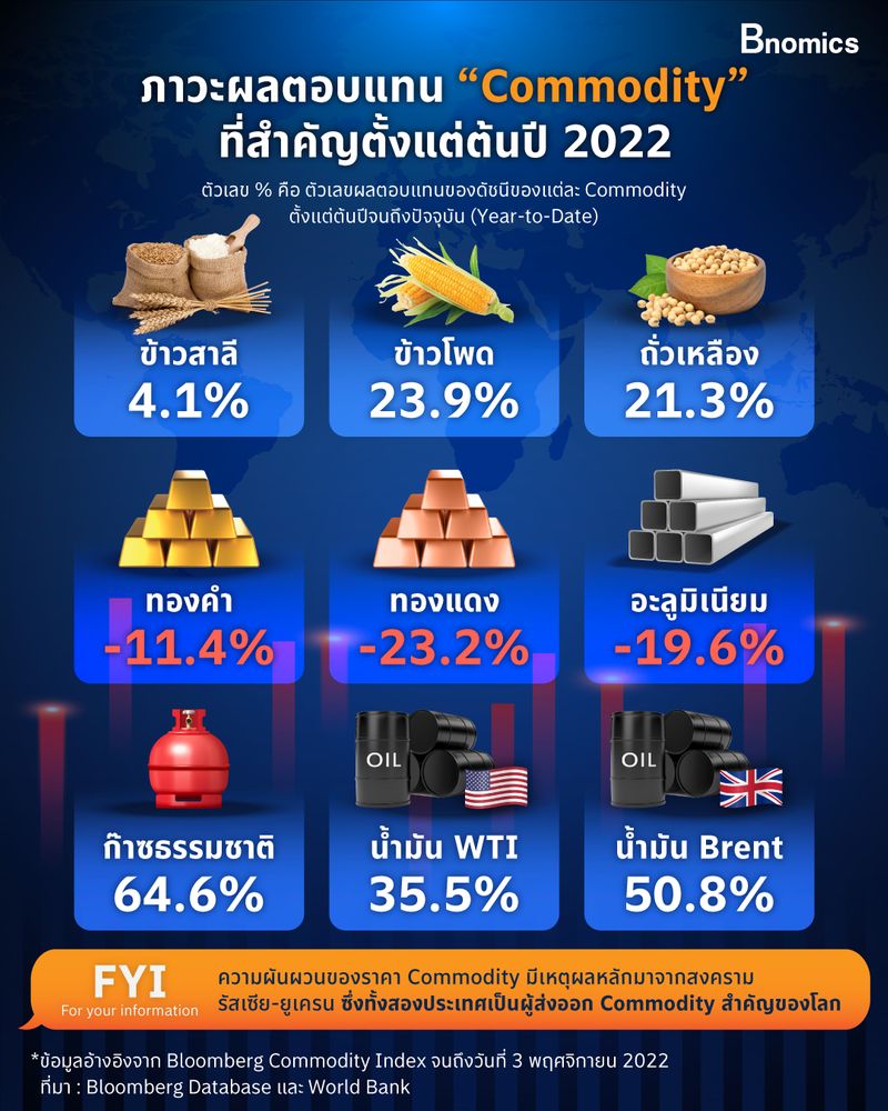 [Bnomics] ภาวะผลตอบแทน “Commodity” ที่สำคัญตั้งแต่ต้นปี 2022 ในช่วงปี 2022 นี้ เป็นช่วงเวลาแห่ง ...