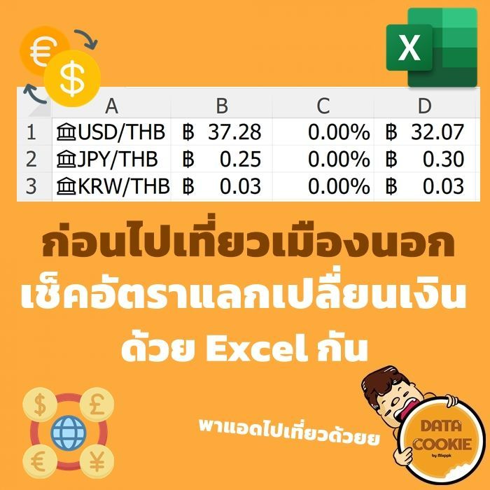 [Datacookie] #ดึงข้อมูลอัตราแลกเปลื่ยนเงินด้วยExcel 💹💲🔁 เห็นช่วงนี้หลายๆคนไปเที่ยวเมืองนอกกัน ...