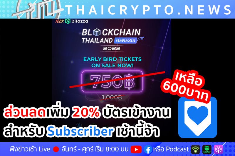 [เช้านี้] 🔹ส่วนลดบัตรเข้างาน Blockchain Thailand 🔹 เช้านี้แจกส่วนลด 20% บัตรเข้างานจำนวน 20 ใบ ...