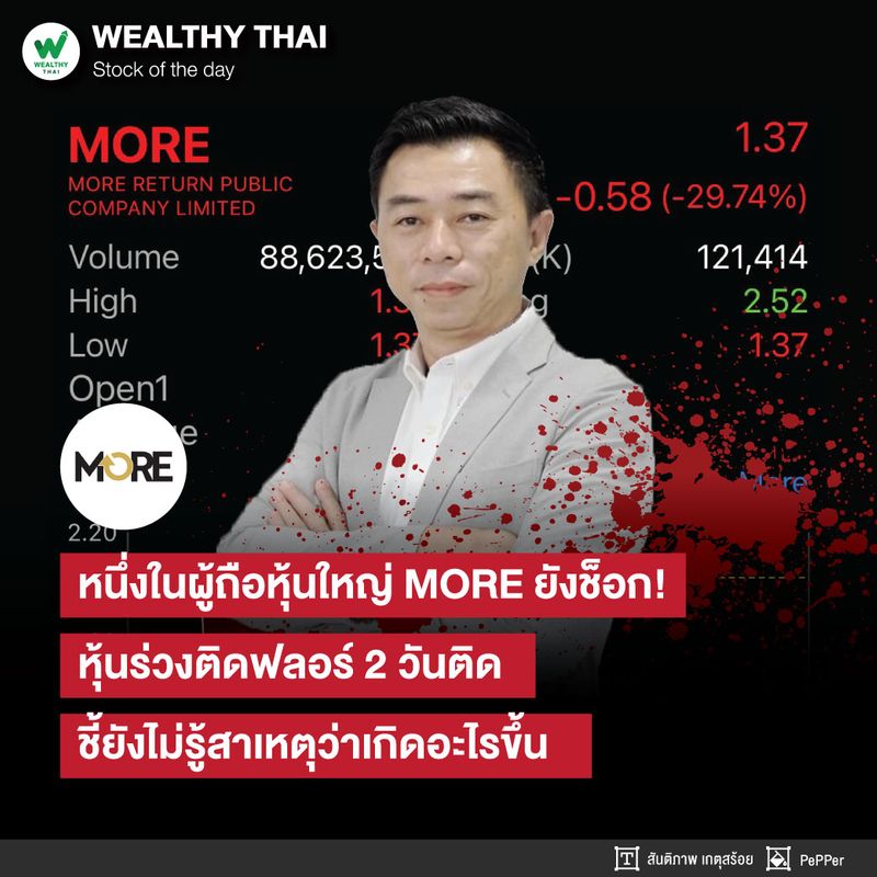 [Wealthy Thai] หนึ่งในผู้ถือหุ้นใหญ่ MORE ยังช็อก! หุ้นร่วงติดฟลอร์ 2 วันติด ชี้ยังไม่รู้สาเหตุ ...