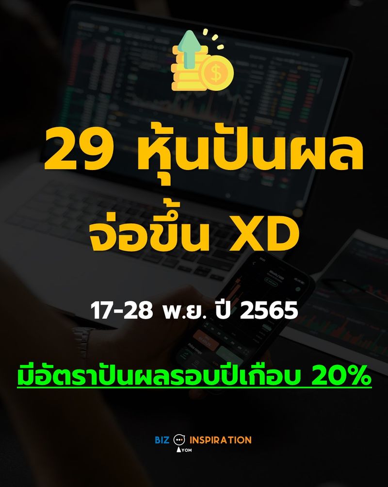 [iYom Biz + Inspiration] 29 หุ้นปันผล จ่อขึ้น XD 17-28 พ.ย. ปี 2565 มีอัตราปันผลรอบปีเกือบ 20% ...
