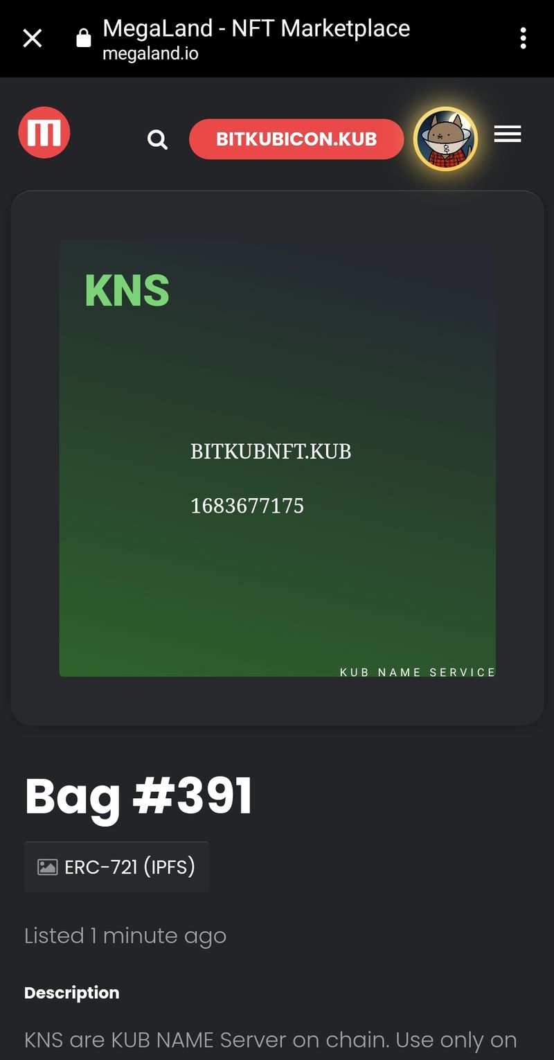 [Gaokub NFTs World] [ปล่อย] หาเงินกินข้าว ครับ 😁 #KNS > BITKUBNFT.KUB (Bag #391) 99.99 KKUB