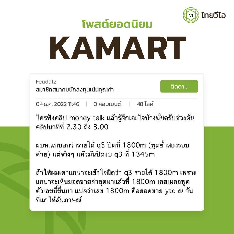 [Thai VI] #ร้อยคนร้อยหุ้น หุ้น KAMART : สมาคมนักลงทุนเน้นคุณค่า (ประเทศไทย) "ใครฟังคลิป money ...