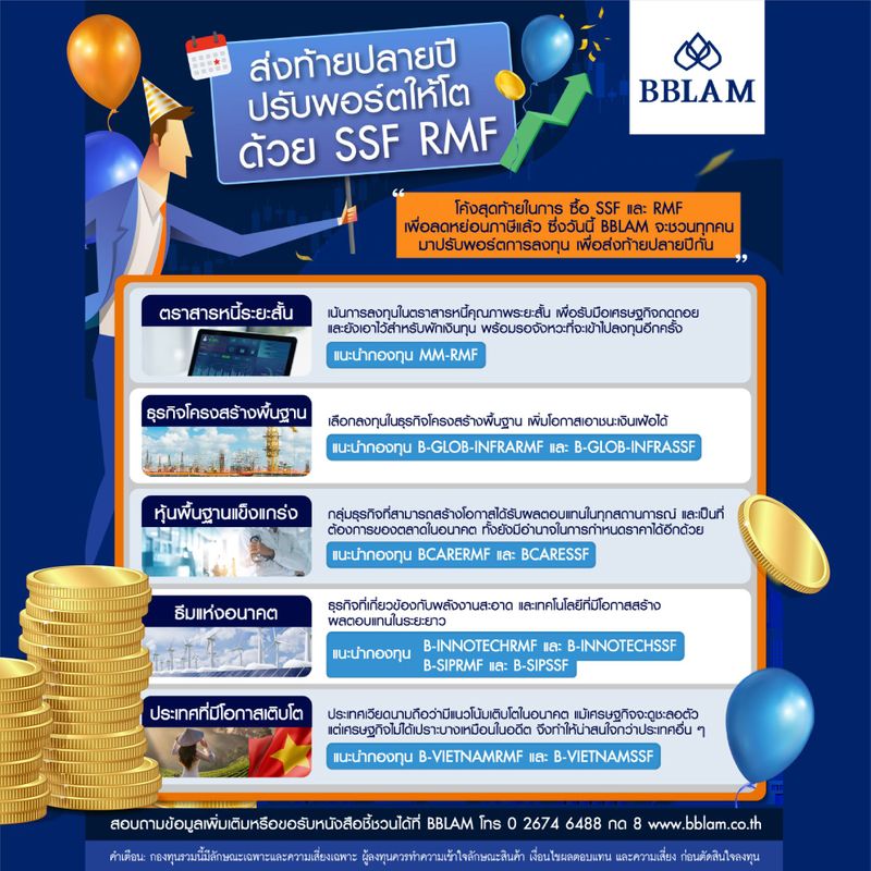 [BBLAM] ส่งท้ายปลายปีปรับพอร์ตให้โตด้วย SSF RMF 📌 ช่วงปลายปีแบบนี้ สำหรับคนที่มีรายได้ถึงเกณฑ์ ...