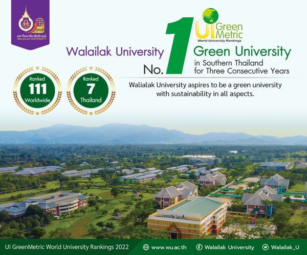 [wuglobal] Walailak University is ranked the no. 1 green university in southern Thailand for ...