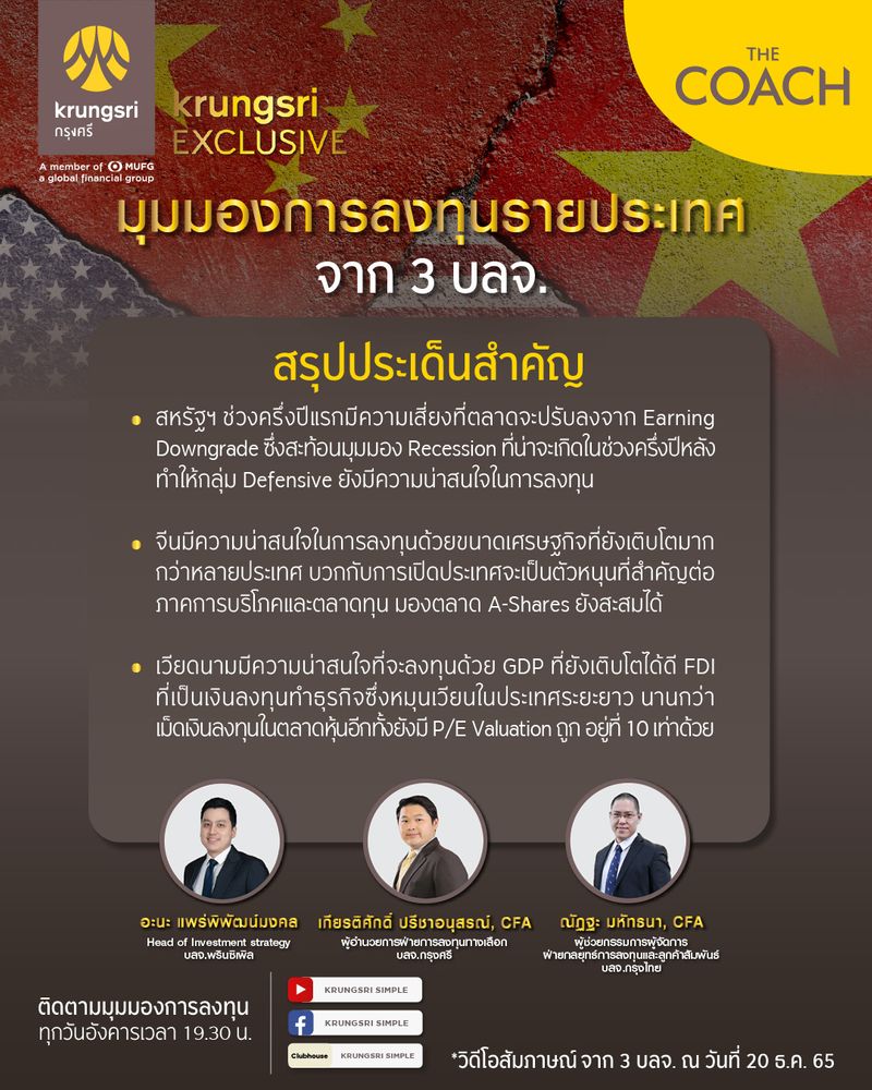 [Krungsri Simple] มุมมองการลงทุนรายประเทศ จาก 3 บลจ. ใน Krungsri The COACH x KRUNGSRI EXCLUSIVE ...