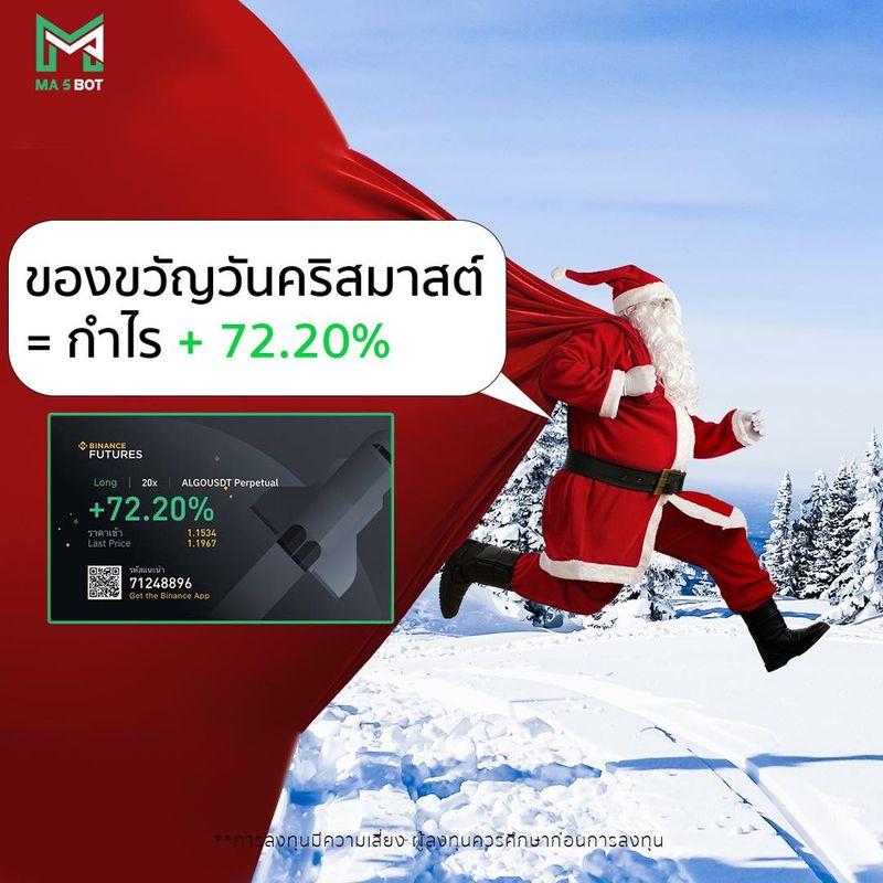 [MA5 Bot Official ] 🎄ของขวัญที่ต้องการในวันคริสมาสต์ = กำไร +72.20% คลิกเลย 👉🏻 💵 ซานต้า MA 5 Bot ...