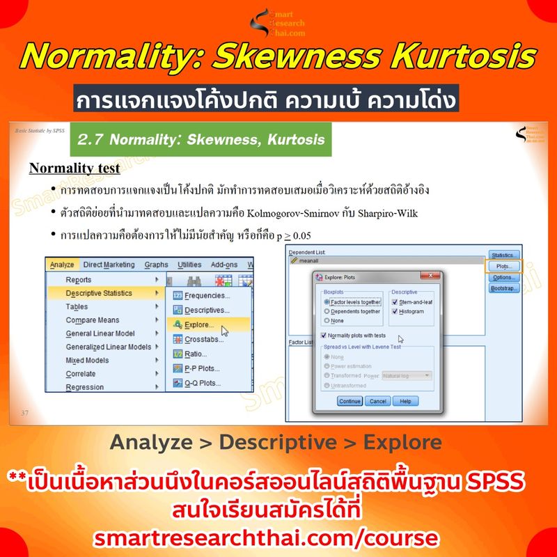 [SmartResearchThai] 🔸️Stat Summary🔸️ Normality Skewness Kurtosis ...