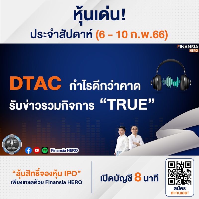 [Finansia HERO] DTAC กำไรดีกว่าคาด รับข่าวรวมกิจการ “TRUE” มาเจาะประเด็นพร้อมรับฟังจับตาหุ้นเด่น ...