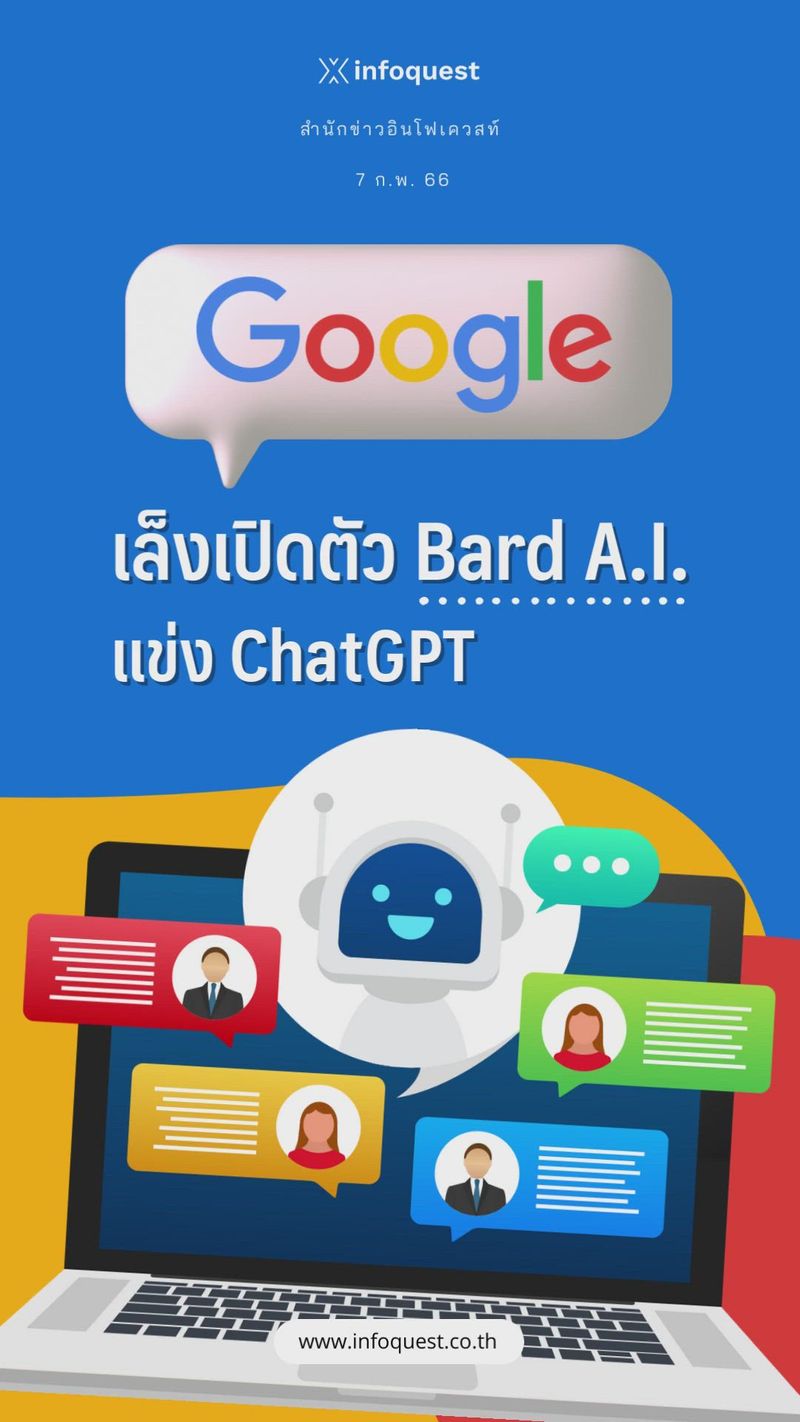 [InfoQuestNews - สำนักข่าวอินโฟเควสท์] กูเกิลเล็งเปิดตัว "Bard A.I." แข่ง "ChatGPT"