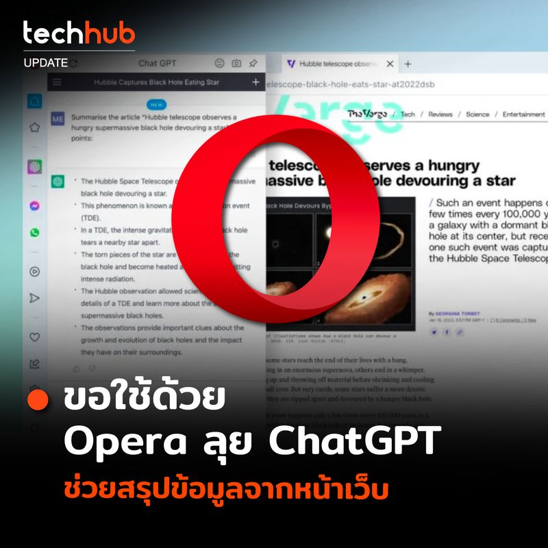 [Techhub] Opera ใช้ ChatGPT ช่วยสรุปข้อมูลจากหน้าเว็บ [เบราว์เซอร์อัจฉริยะ] หลังทาง Microsoft ...
